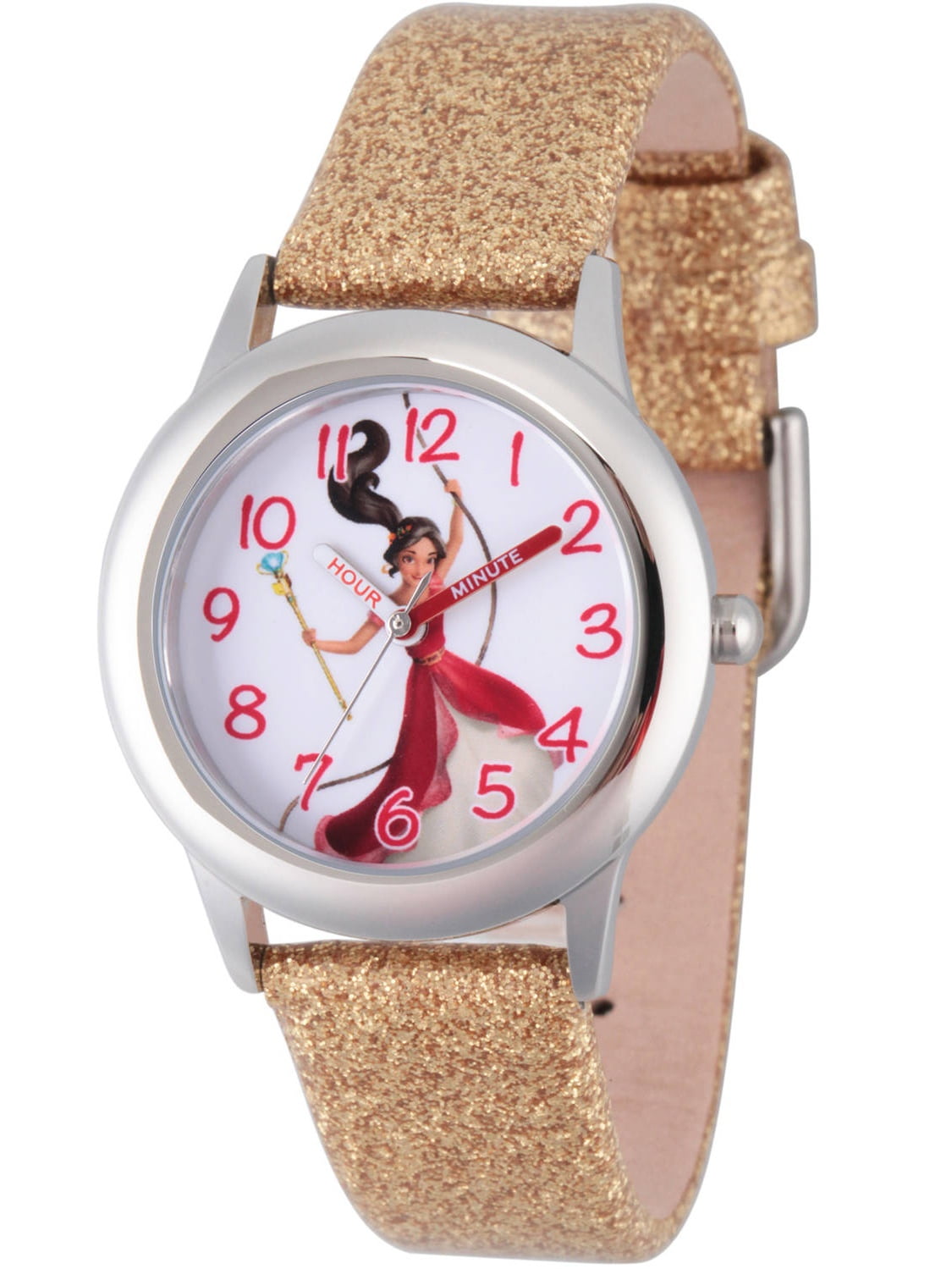 Elena of Avalor Girls' Stainless Steel Time Teacher Watch, Red Bezel ...