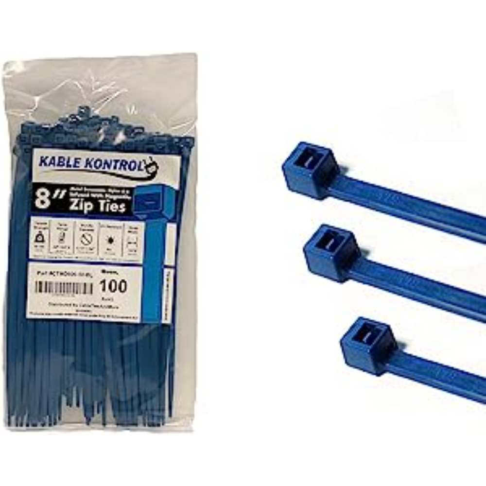Kable Kontrol Metal Detectable Zip Ties - 8" Long - 50 Lbs Tensile Strength - 100 pc Pack - Blue ...