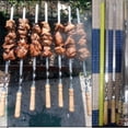 55cm Wood BBQ Fork BBQ Skewers Long Handle Kebab Barbecue Grill Sticks ...