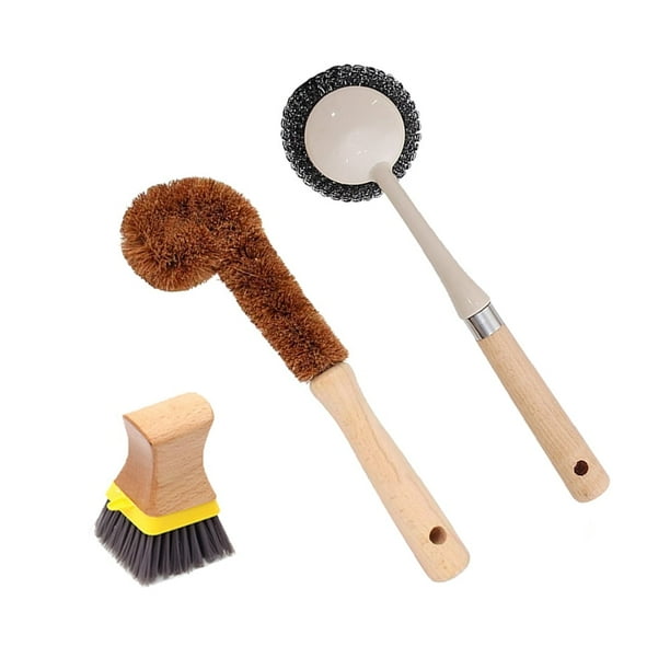 MesaSe Kitchen Brush Set Wooden Dish Scrub Brush 3 Piece Wooden Pot ...