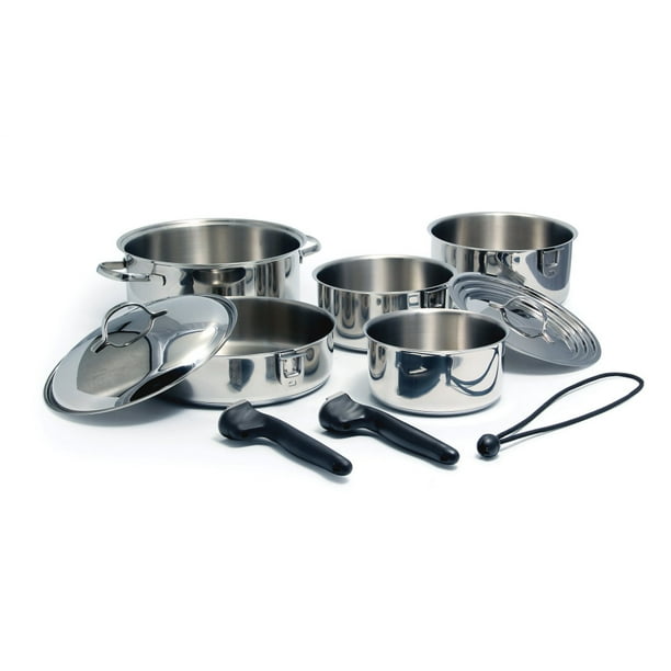 Camco Stainless Steel Nesting Cookware Set- Non Stick Pans and Pots ...