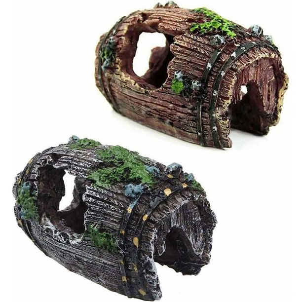 2pcs Aquarium Ornament Rock Cave View with Green Grass to Hide Shrimp ...