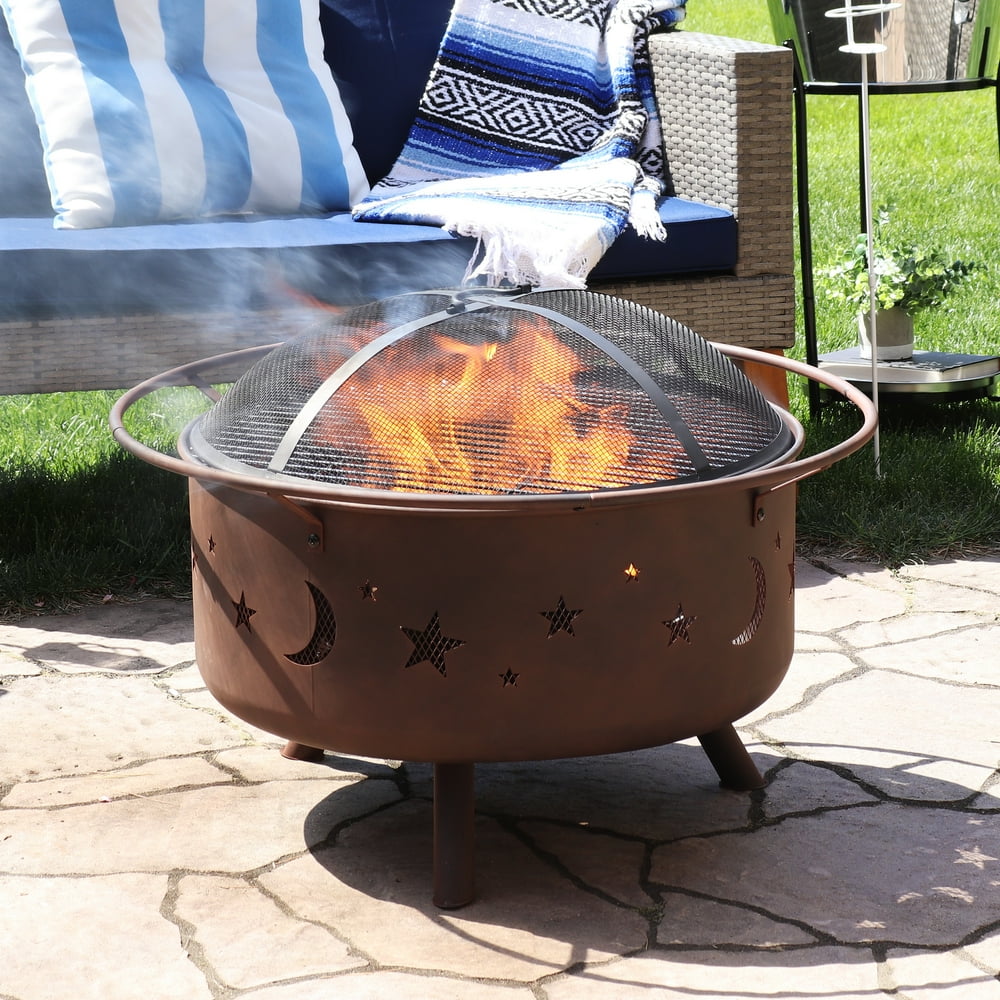 Sunnydaze Cosmic Outdoor Fire Pit - 30 Inch Round Bonfire Wood Burning ...