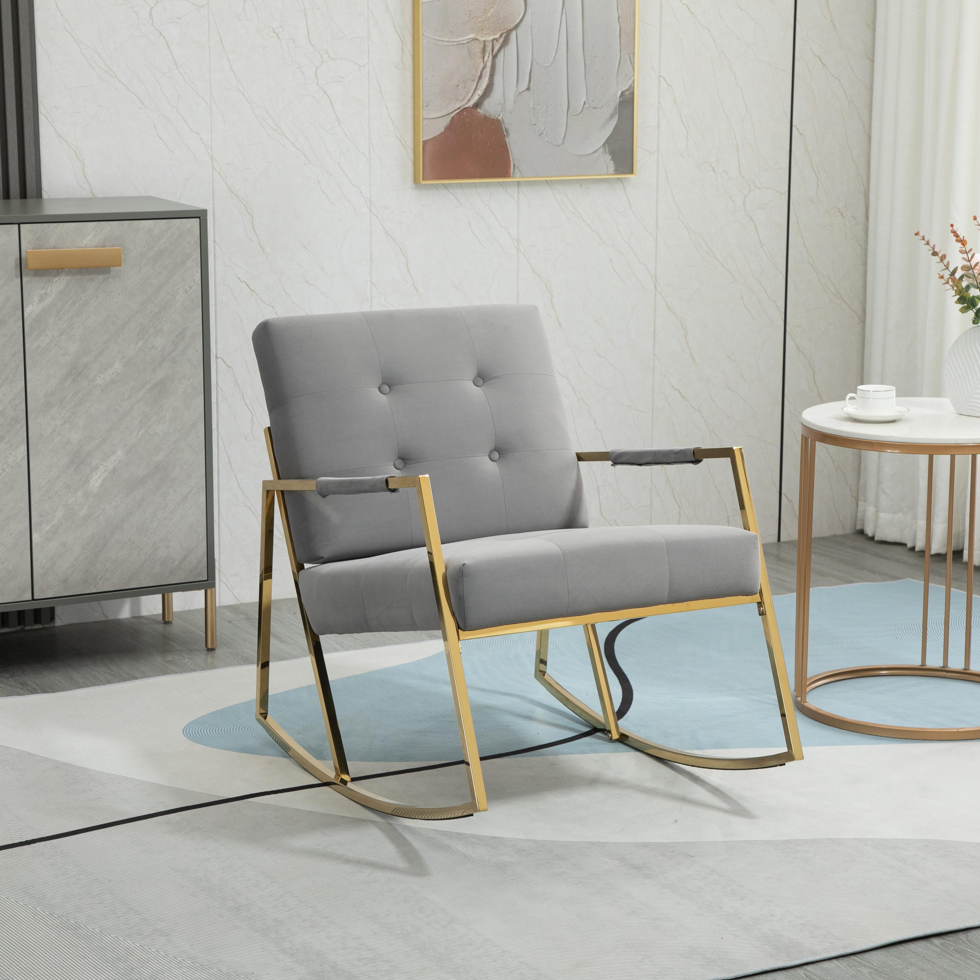 Velvet Living Room Rocking Chair Indoor Accent Chair with Metal Base ...