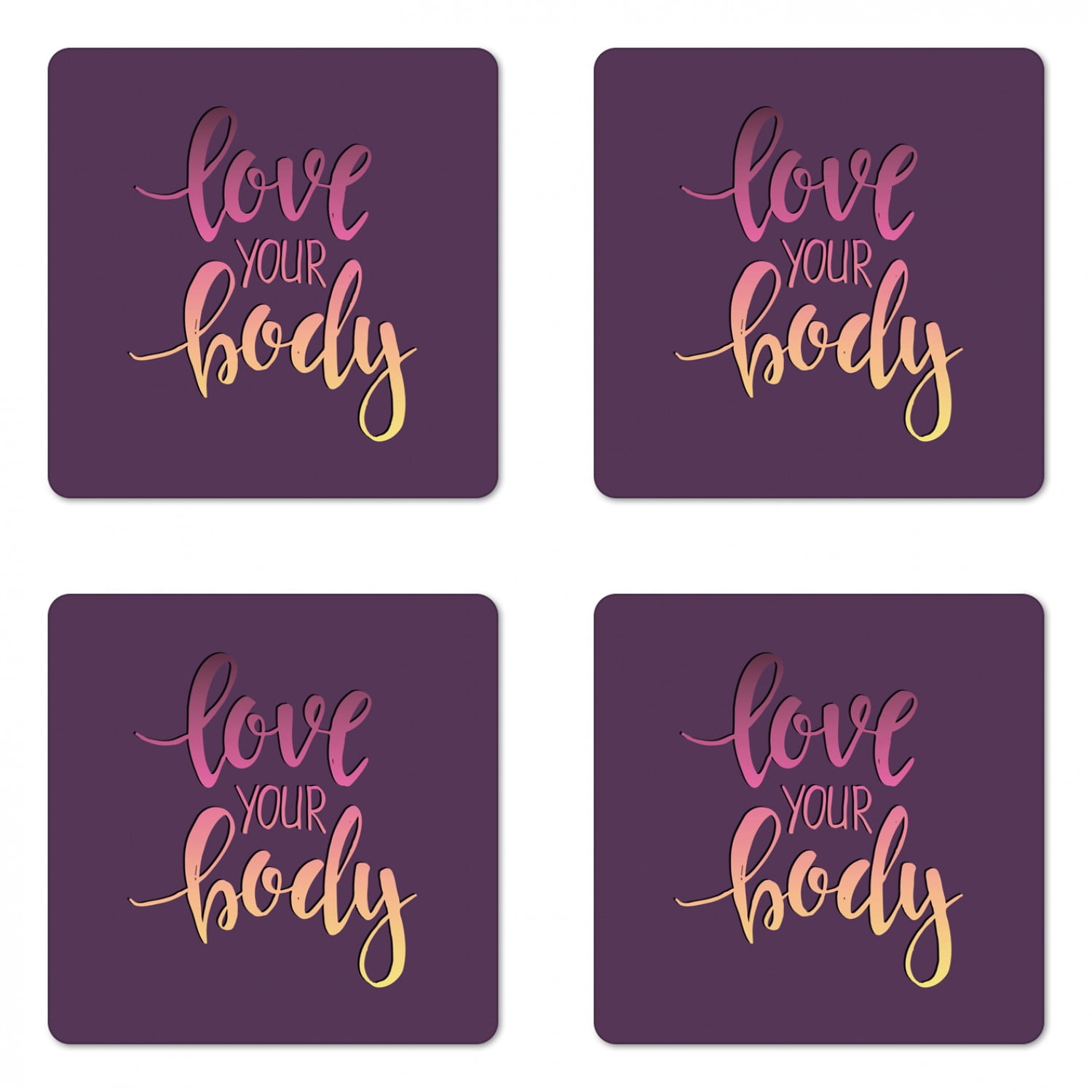 Fitness Coaster Set of 4, Love Your Body Hand Drawn Typography ...