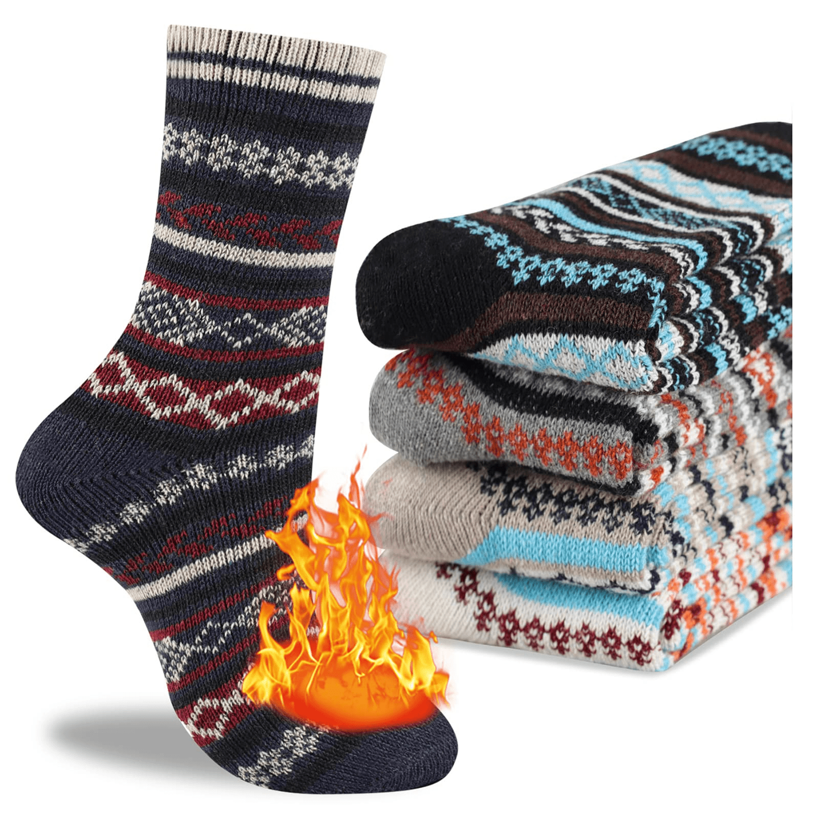 EALLCO Mens Crew Wool Socks Winter Warm Thick Cozy Knit Socks for Men 5 ...