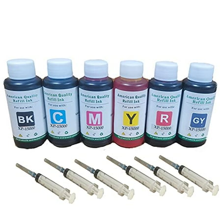 Vivid Colors 6x100ml Premium Dye Ink CISS Refillable Ink Refill Bottle ...
