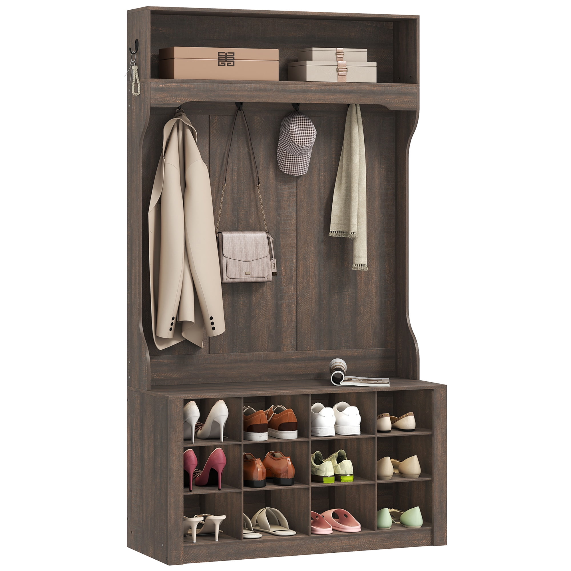 Click here for Homcom Hall Tree With Bench And Shoe Storage Cubbi... prices