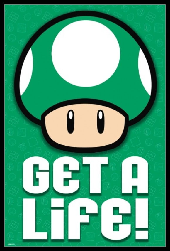 Mario - 1 Up - Get a Life Laminated & Framed Poster (24 x 36) - Walmart.com