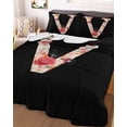 Black Letter V Flower Quilts Bedding Set Full Size Watercolor Alphabet ...