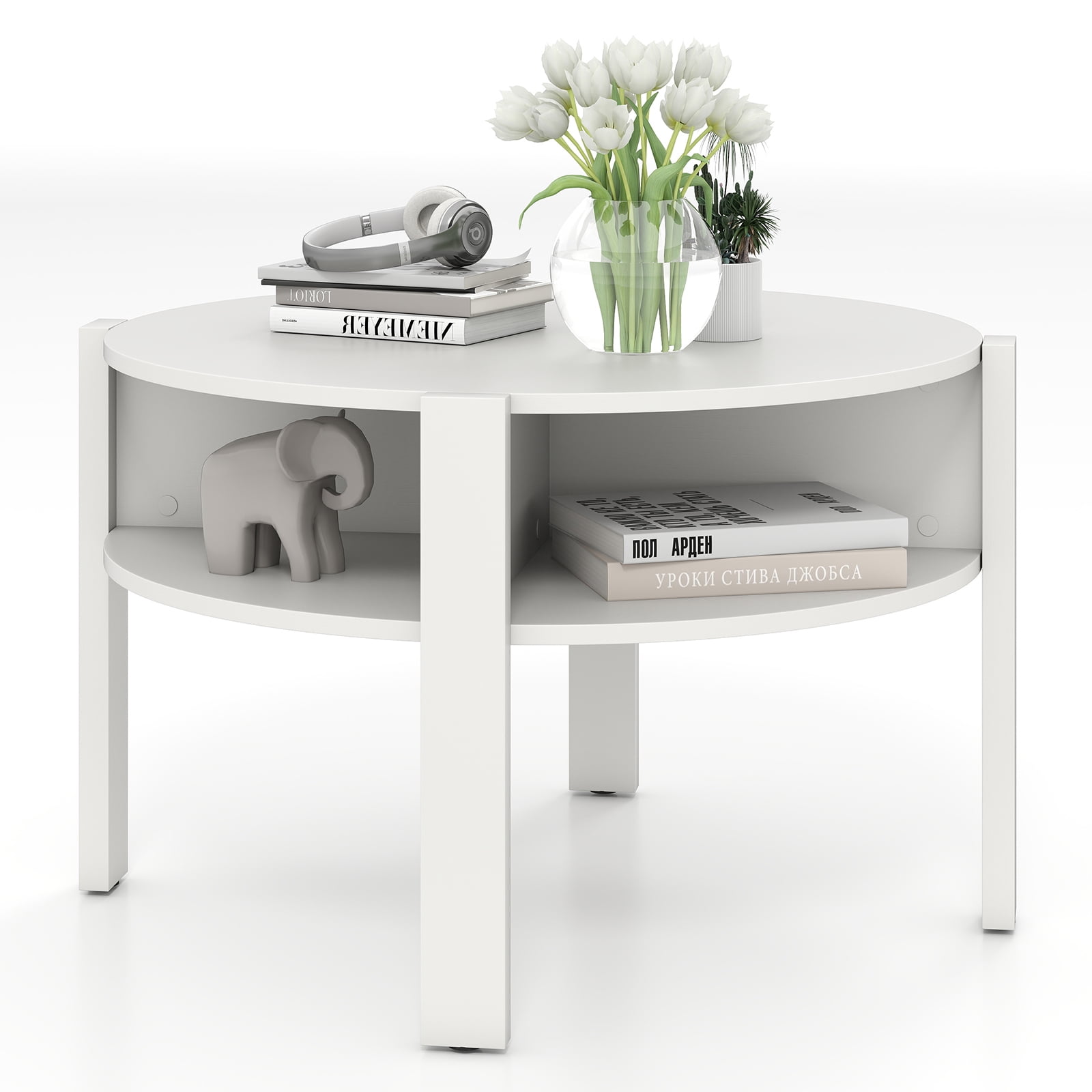 Click here for Patiojoy Round Coffee Table With 4 Side Compartmen... prices