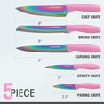 HAUSHOF 5 Piece Rainbow Kitchen Knife Set with Block, Titanium Coated ...