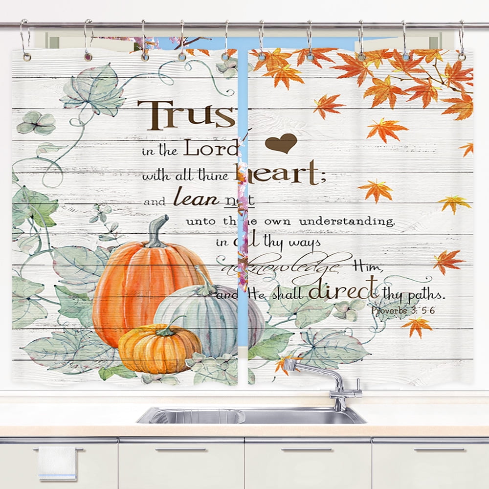 Fall Pumpkin Window Curtains, Autumn Thanksgiving Harvest Curtains ...