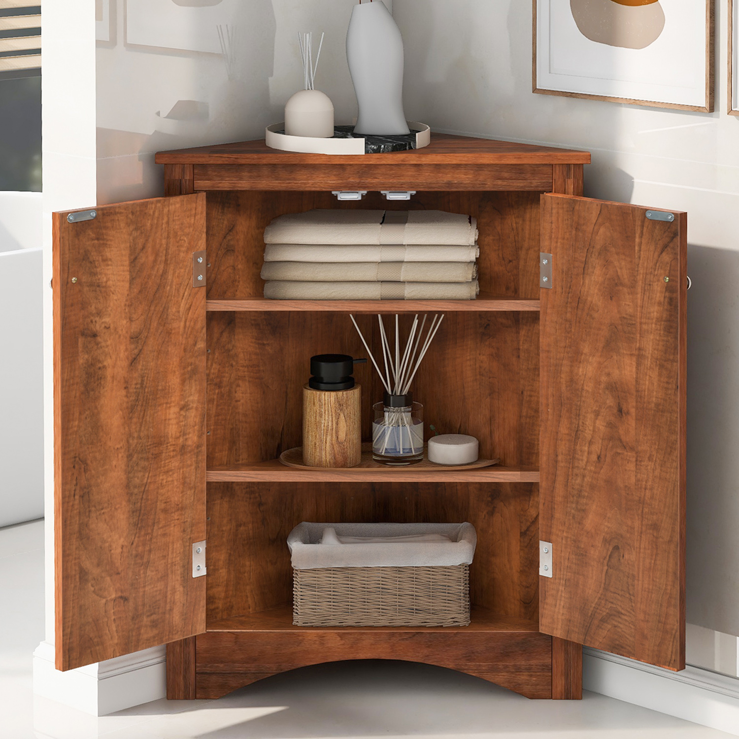 UWR-Nite Corner Cabinet with Adjustable Shelves and Two Doors, Triangle ...