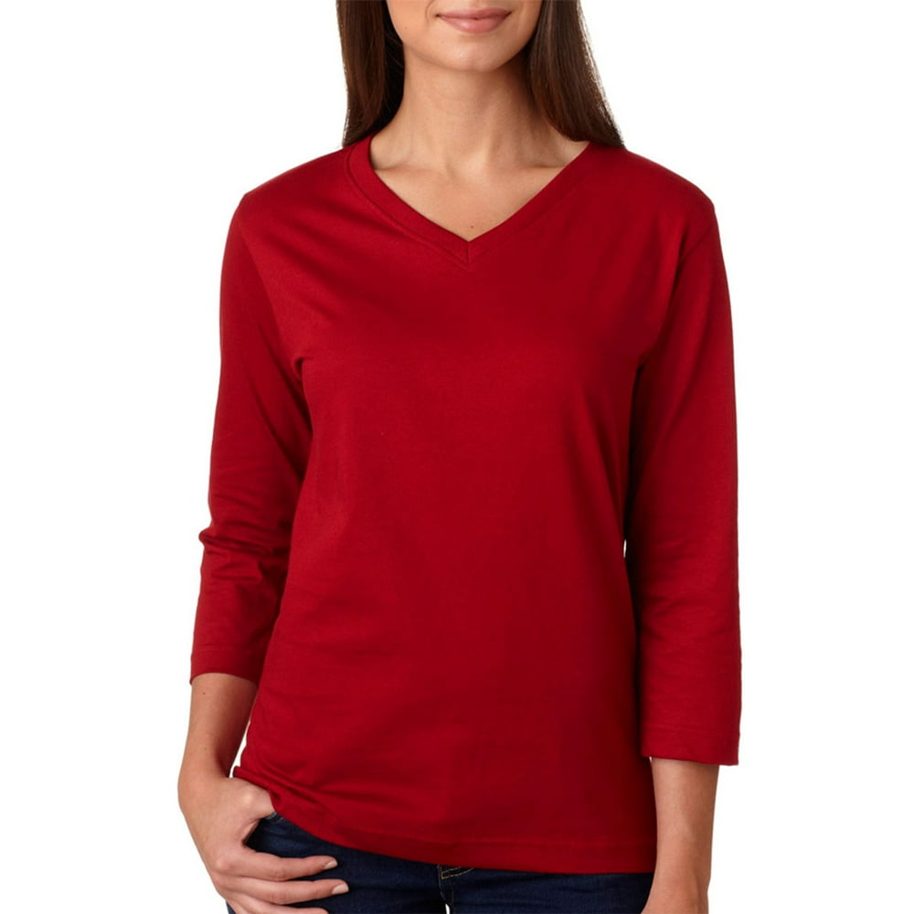 LAT Apparel - LAT Women's Ringspun V-Neck 3/4 Sleeve T-Shirt - Walmart ...