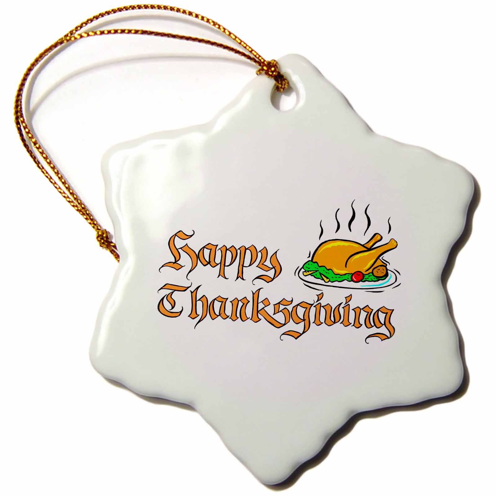 Happy Thanksgiving with turkey platter 3 inch Snowflake Porcelain ...