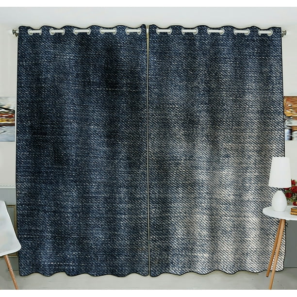 EREHome Blue jeans cloth texture Blackout Window Curtain Drapery Two ...