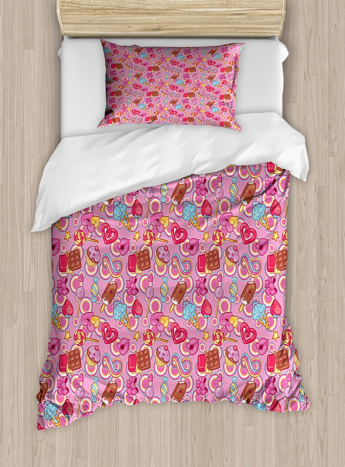 Crazy Duvet Cover Set Twin Size, Sweets Pattern with Cartoon Style ...