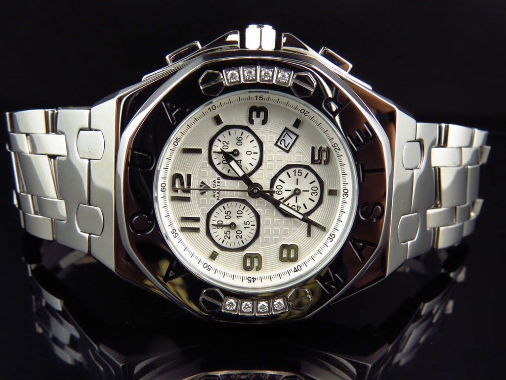 Mens AP 45 MM 316 Stainless Steel Diamond Watch W#340 0.24 Ct - Walmart.com