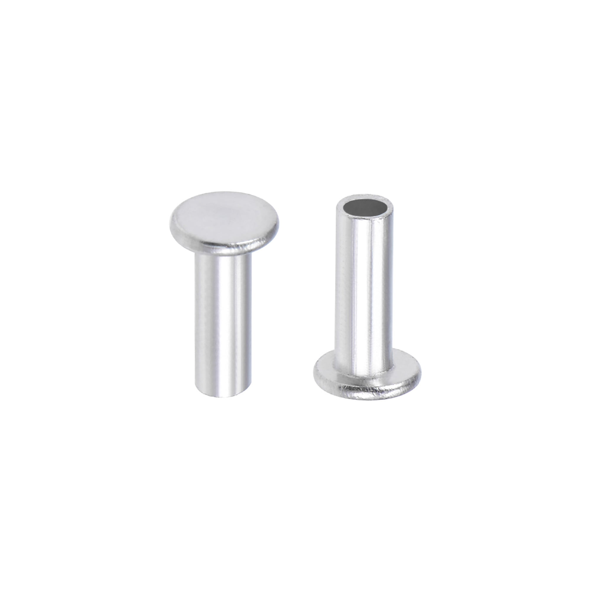 Uxcell M3 x0.35'' Flat Head Semi-Tubular Rivets Aluminum Silver Tone ...