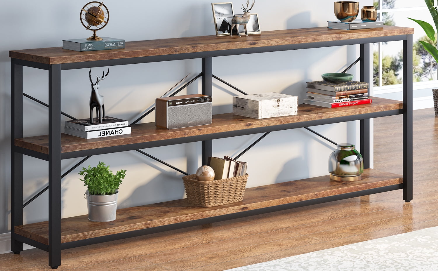 Sofa Table, 3 Tiers TV Stand 70.8 Inches Console Table Extra Long TV ...