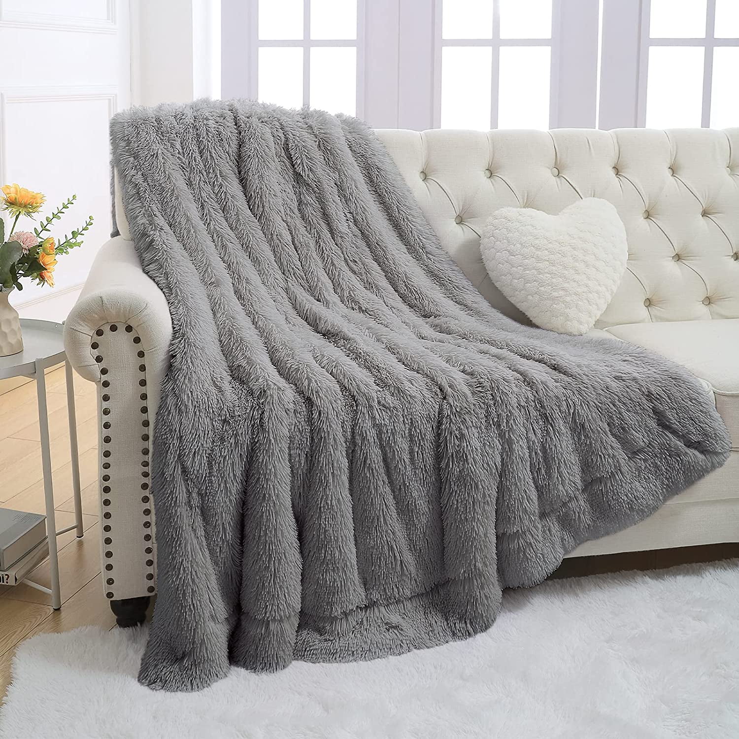 YJ.GWL Soft Shaggy Throw Blanket Fluffy Plush Bed Throws Fuzzy Sherpa ...