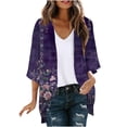 Fartey Women's Chiffon Cardigan Vintage Floral Print Open Front 3/4 ...