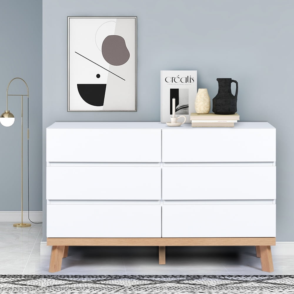 Modern White Dresser 6 Drawer Chest Of Drawers For Bedroom Wood