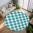 5ft Round Rug, Turquoise Buffalo Check Non-Skid Rubber Backing Large ...