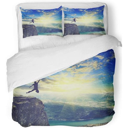 HATIART 3 Piece Bedding Set Blue Climbing Silhouette of Man on Mountain ...