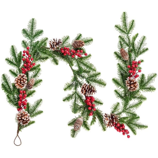 Dearhouse 5.1ft Artificial Christmas Pine Garland with Red Berry Branch ...