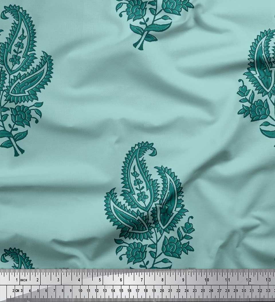 Soimoi Modal Satin Fabric Floral & Paisley Block Print Fabric by The ...