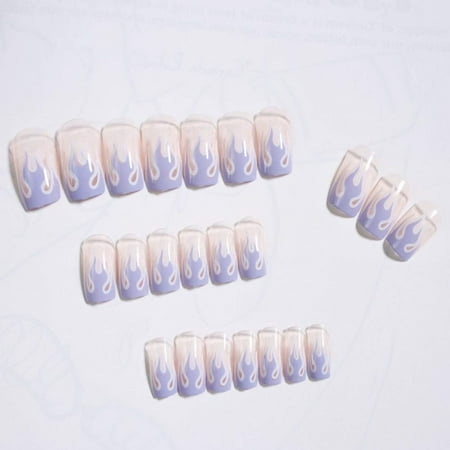 24PCS Press on False Nails Flame Coffin Square Acrylic Fake Nails Fire ...