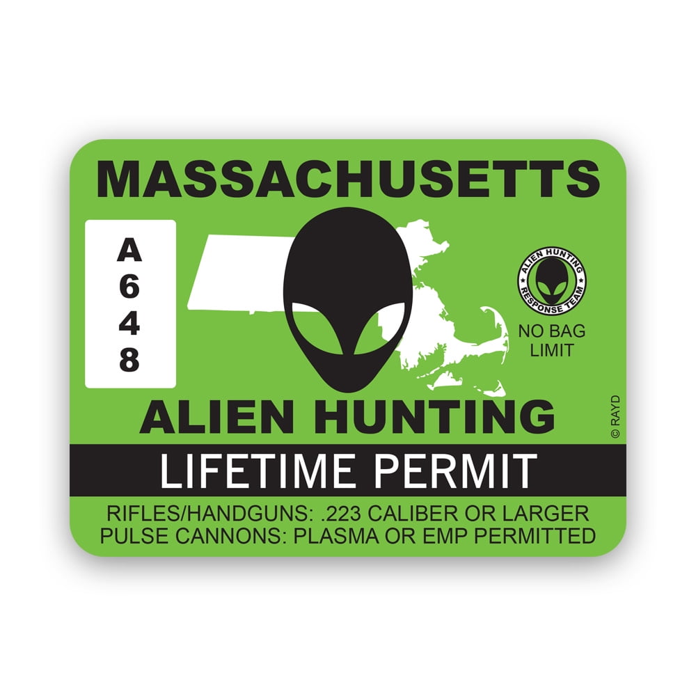 Massachusetts Alien Hunting Permit Sticker Decal - Self Adhesive Vinyl ...
