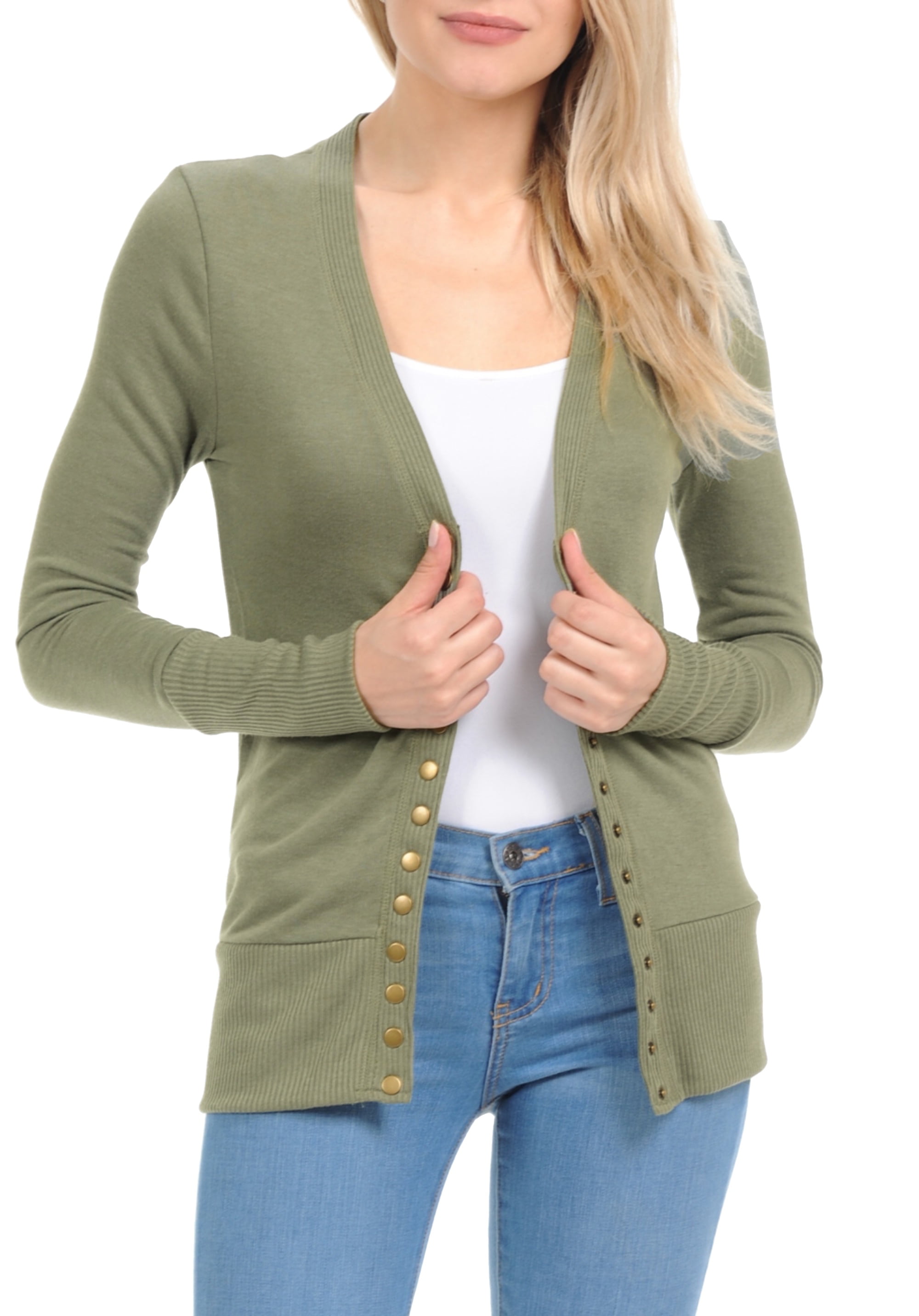 ClothingAve. Women's Long Sleeve Snap Button Sweater Cardigan w/ Ribbed ...