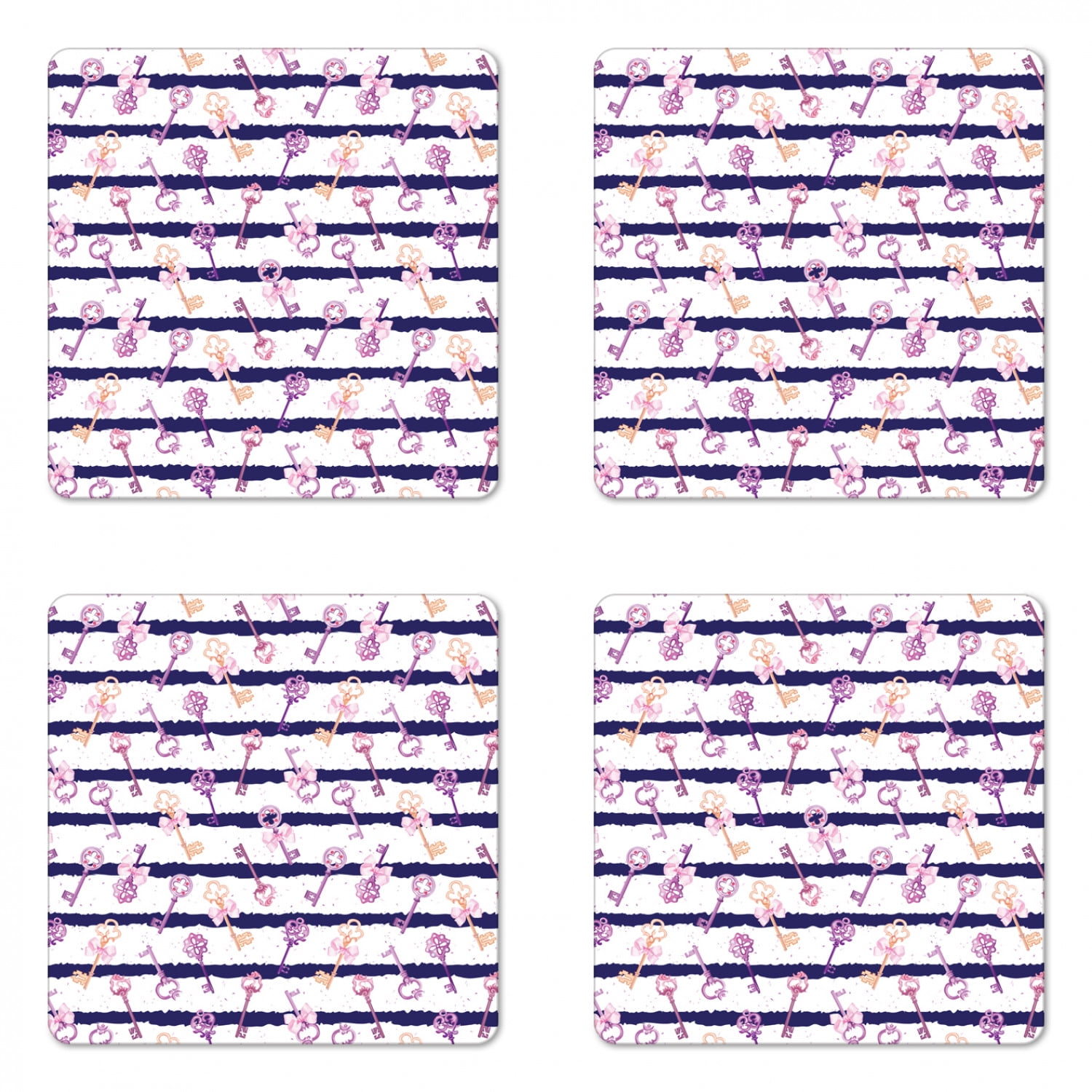 Retro Coaster Set of 4, Old Medieval Vintage Keys with Ribbons and ...