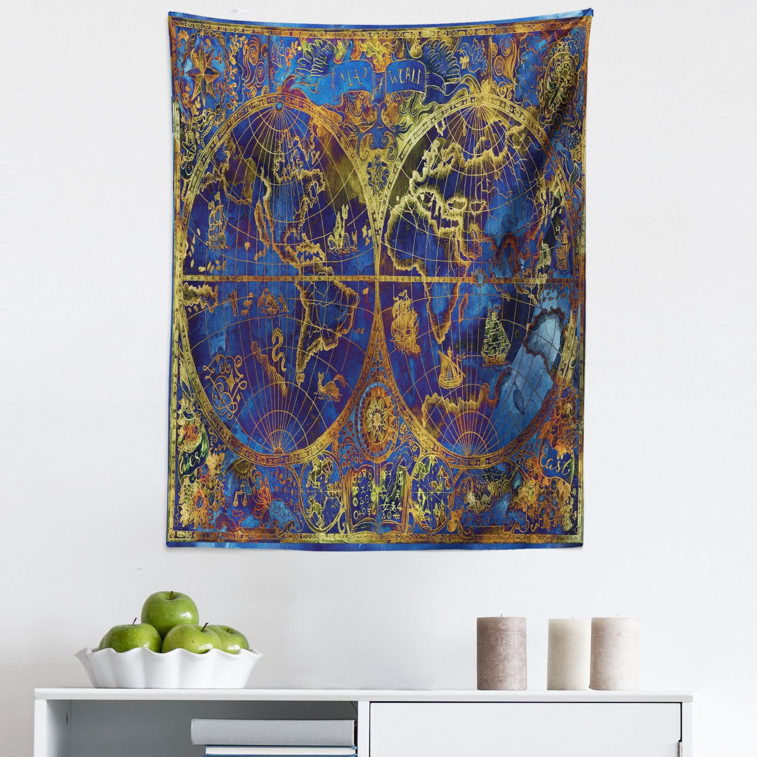 Map Tapestry, Vintage Style Illustration of Atlas Watercolor Effect ...