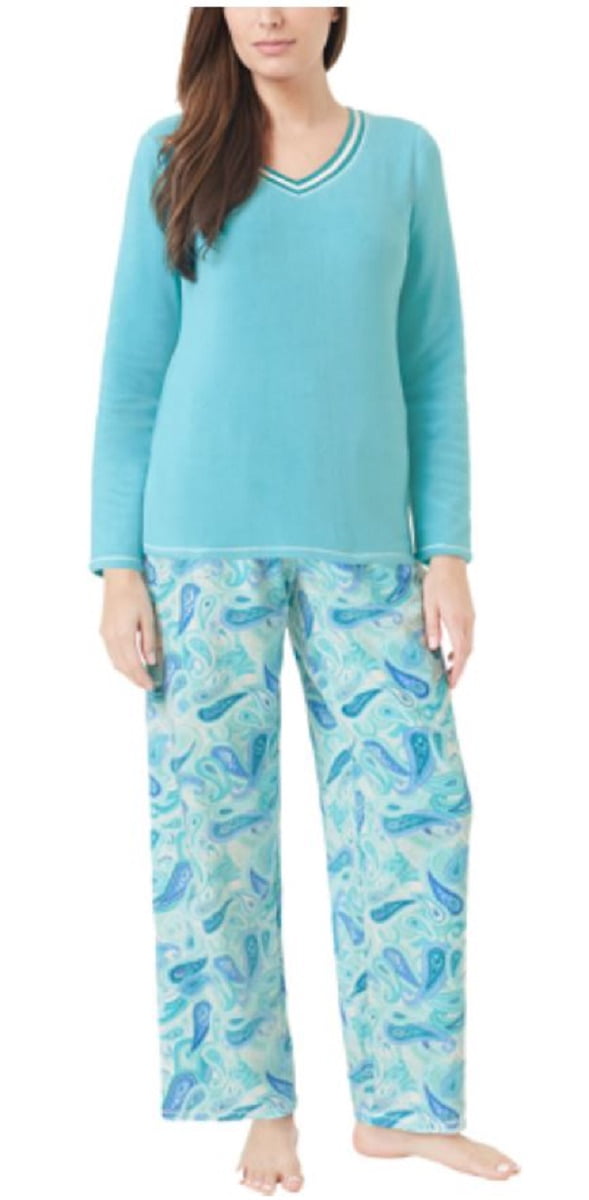 Aria Collection Womens 2-Piece Stretch Microfleece Pajama Set (Teal ...