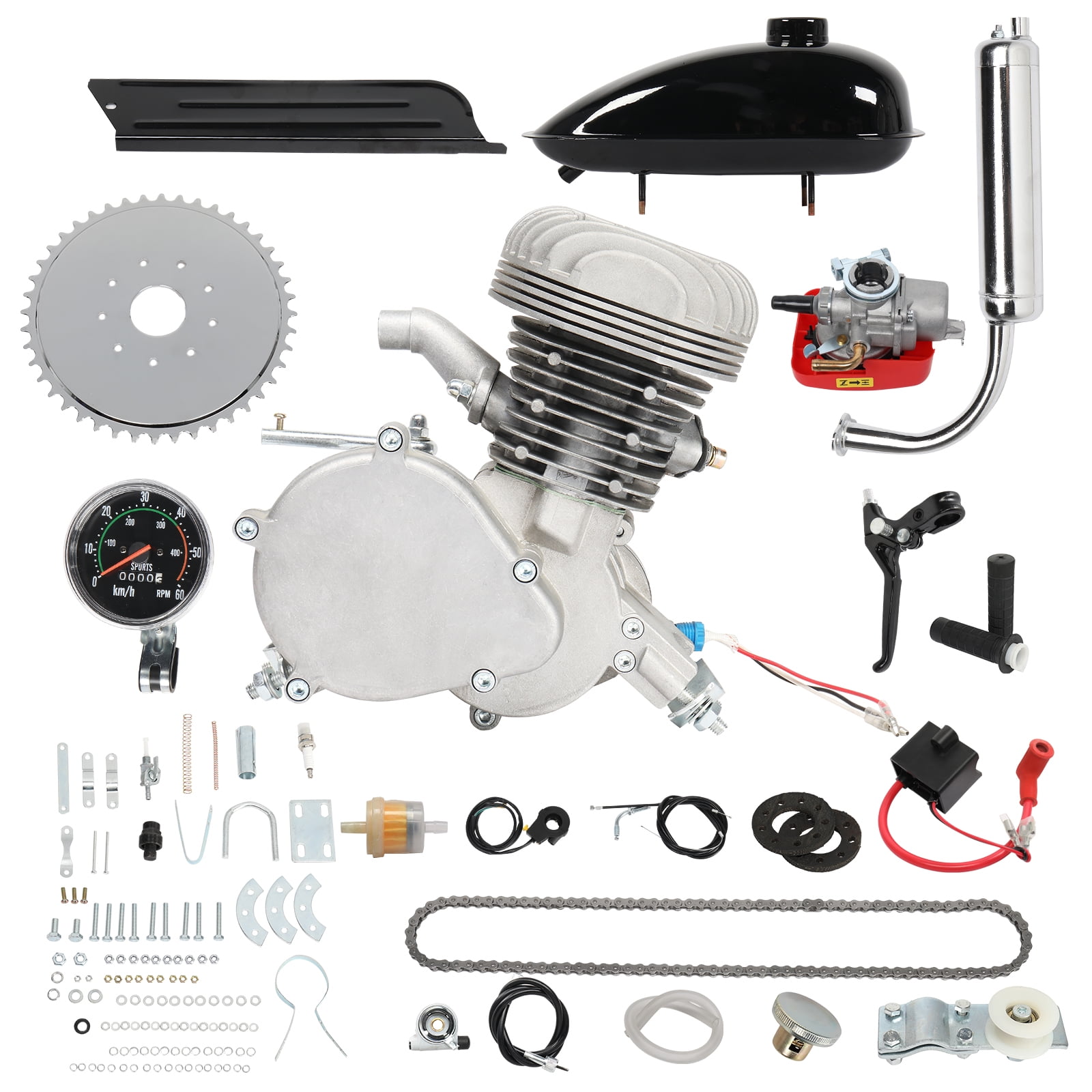 Ktaxon 100cc Powerful 2-Stroke Bicycle Motor Engine Gas Kit with Speedometer, Silver - Walmart.com