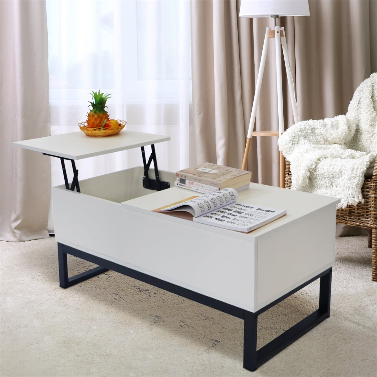 Lifting Coffee Table, Computer Table Storage Cabinet with Metal Legs ...