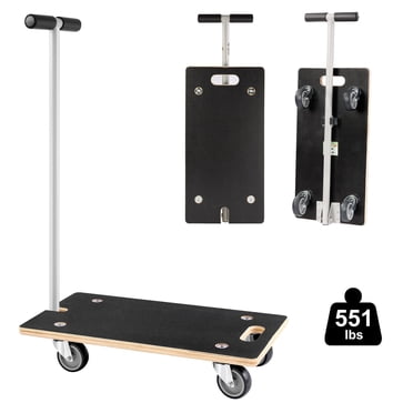 Gymax 440lbs Platform Dolly Rectangle Wood Utility Cart Wheeled ...