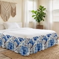 King Bed Skirt 16 Inch Drop, Watercolor White Blue Roses Easy Fit Wrap ...
