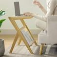 Bamboo End Table with Magazine Rack Glass-top Sofa Side Table Boho Z ...