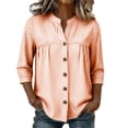 BADHUB 3/4 Length Sleeve for Womens Tops Striped T Shirts Button Down ...