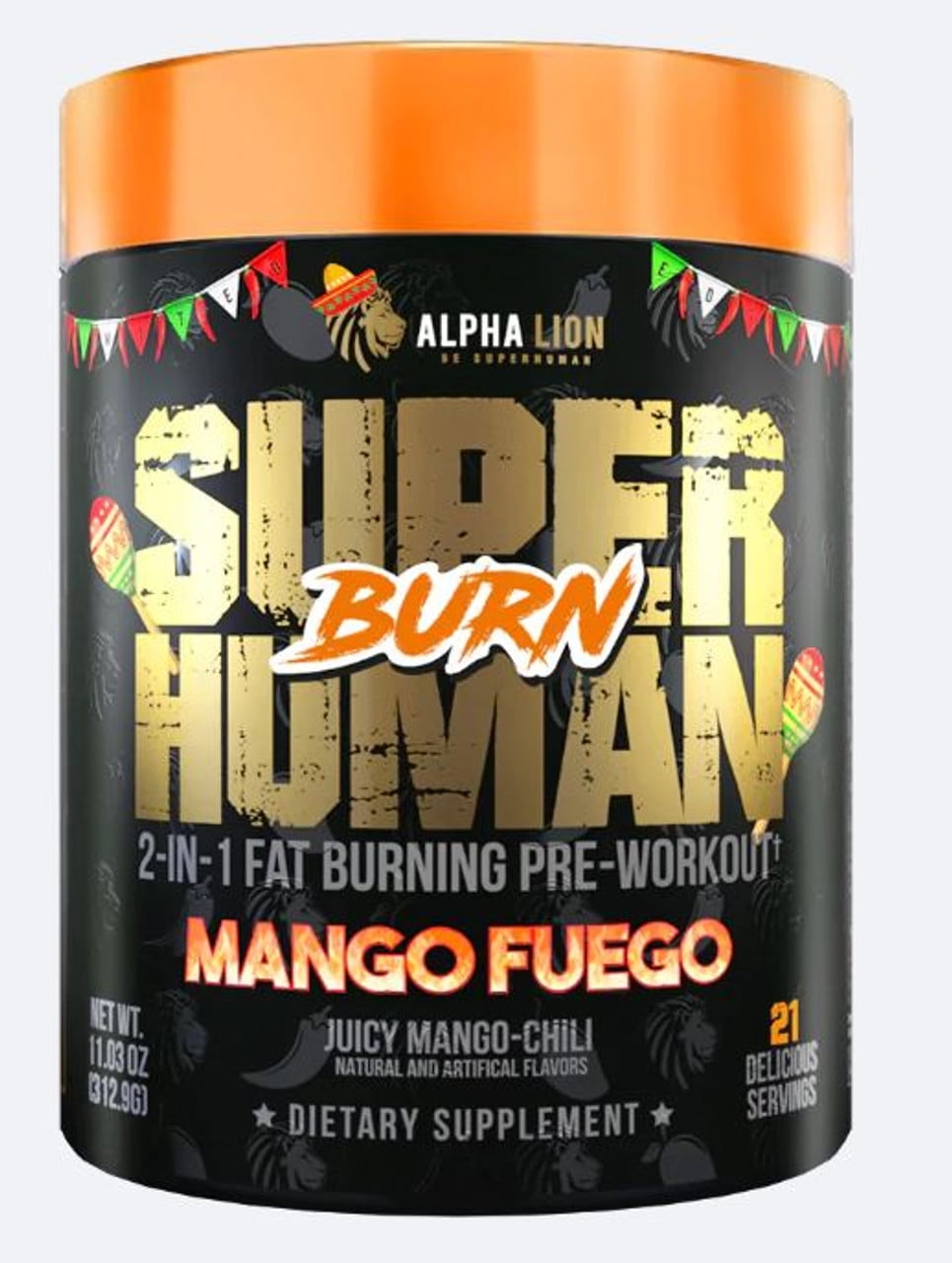 Alpha Lion Burn, 2 in 1 Fat Burning Preworkout energy -Mango Fuego (21 ...