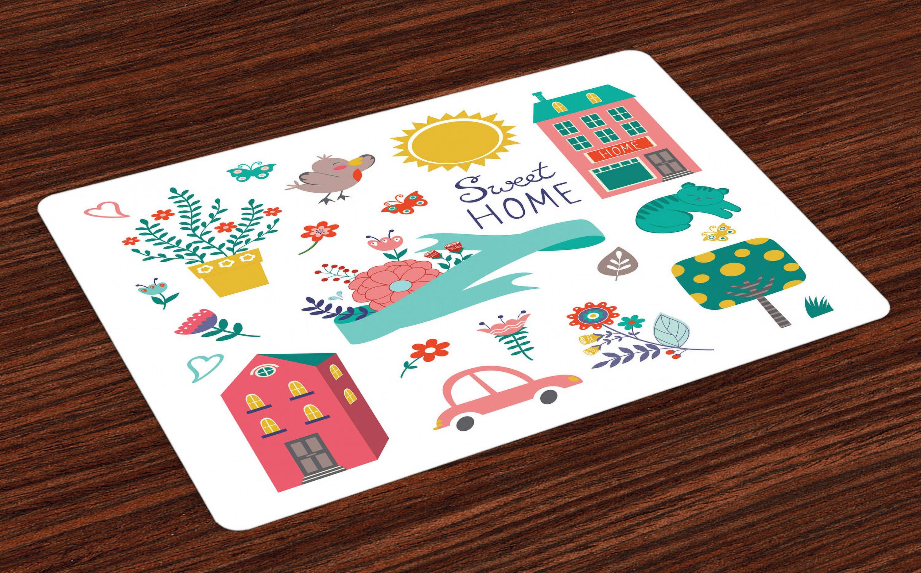 Ambesonne Saying Place Mats Set of 4, Cartoon Flowers and Animals ...