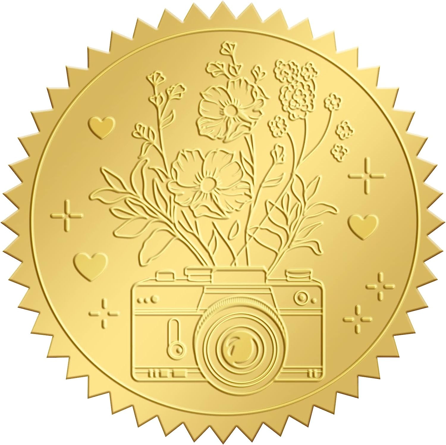 2 Inch Gold Embossed Envelope Seals Stickers Camera 100pcs Round ...