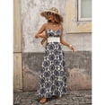 Blue All-Over Damask Print Lace Trim Spaghetti Strap Maxi Dress Boho ...