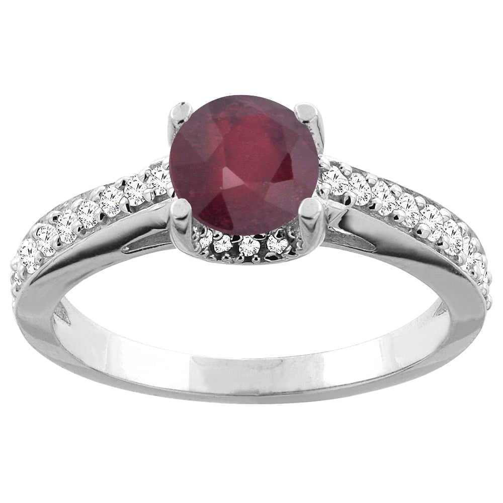 14K White Gold Enhanced Ruby Ring Round 6mm Diamond Accents 1/4 inch wide, size 6 - Walmart.com