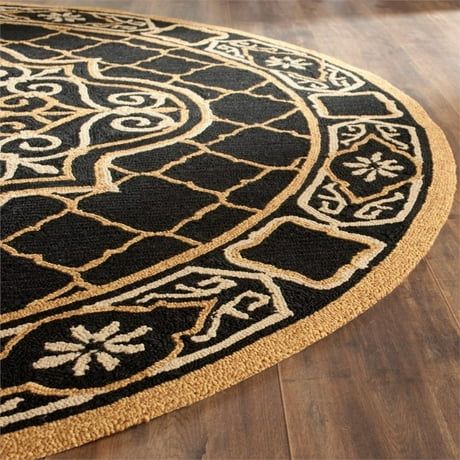 Safavieh DuraRug 8' Round Hand Hooked Rug in Black and Gold